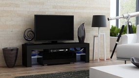 Mazzoni TV stolek MILA lesk 130 LED černá, černá zásuvka