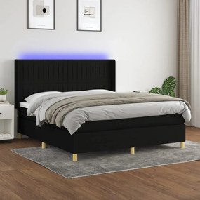 Box Spring Postel S Matrací A Led Černá Textil Černá Svislé pruhy 160 x 2