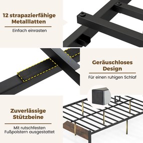 Costway Rám postele s LED světly Průmyslová plošina s úložným čelem Rustikálně