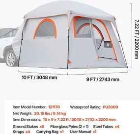 Velký stan pro SUV pro 6 osob, 3,05 × 2,74 m VEVOR