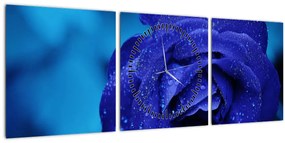 Obraz modré růže (s hodinami) (90x30 cm)