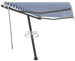 vidaXL Volně stojící ručně zatahovací markýza 350 x 250 cm modrá/bílá