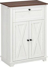 HOMCOM Skříňka do obývacího pokoje - úložný kabinet s dvojitými dveřmi, zásuvkou a nastavitelnou policí pro kuchyň nebo ložnici 60x30x87,4 cm Bílá | A