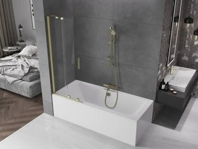 Mexen Velar, 2-křídlová posuvná vanová zástěna 70 x 150 cm, 8mm čiré sklo, zlatý matný profil, 896-070-000-01-55