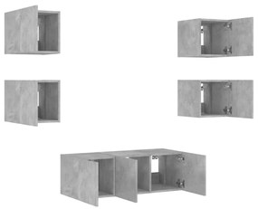 6dílná obývací stěna s LED betonově šedá kompozitní dřevo - Default Title