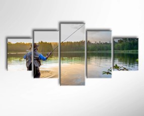 Malvis ® Obraz Rybář ve vodě ROZMĚR (šířka x výška): pětidílné schody obdélník 200x100 cm
