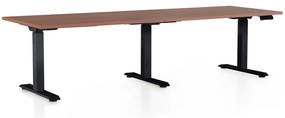Výškově nastavitelný stůl OfficeTech Long, 240 x 80 cm, černá podnož, ořech