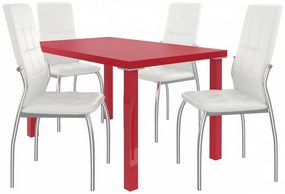 Jídelní set Loreno 1+4 židlí - červená/bílá