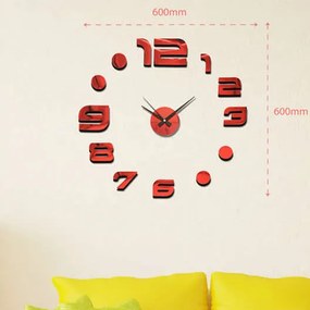 Luxusní červené lesklé nalepovací hodiny na zeď MPM E01.3776.20 s červenými lesklými číslicemi