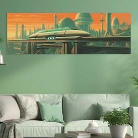 Obraz na plátně - Retro futuristické město s nadzemkou FeelHappy.cz Velikost obrazu: 150 x 50 cm