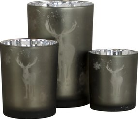 Skleněný svícen s motivem jelena L - Ø 12*18cm
