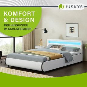 Juskys Čalouněná postel Sevilla s LED osvětlením Barva: tmavě šedá, Velikost: 140 × 200 cm