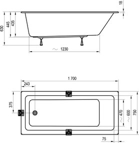 Ravak 10° Slim vana obdélníková 170 x 75 cm litý mramor bílá CA71300000