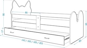 BabyBeds Dětská postel zvířátko KOČIČKA 4 Velikost postele: 180x80 cm Bílá