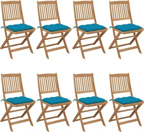 vidaXL Skládací zahradní židle s poduškami 8 ks masivní akácie [3075038] Barva: Světle modrá