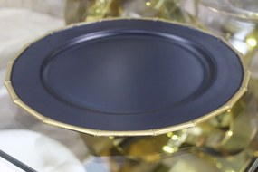 Modrý matný klubový talíř se zlatým okrajem 33cm