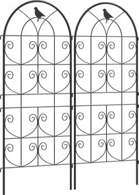 Outsunny Kovový Trellis 2 Dílná Sada pro Rostliny s Ptáčím Designem 50x120 cm pro Vnitřní Rostliny, Trellis pro Rajčata a Květy Černý | Aosom