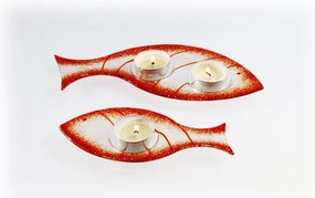 BDK-GLASS Skleněný svícínek rybička - FISH - červená Rozměr: 23x9cm