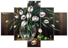 Gario Ručně malovaný obraz Malované tulipány - 5 dílný Rozměry: 100 x 70 cm