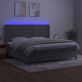 Box spring postel s matrací a LED světle šedá 200x200 cm samet 3139583