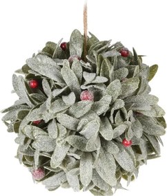 Závěsná vánoční koule s námrazou a červenými bobulemi 15 cm