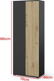 Eka Šatní skříň JOEY 70 cm, Černá/Dub Artisan