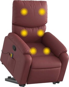 Zvedací masážní polohovací křeslo vínové umělá kůže 3204897