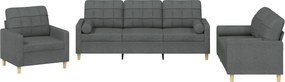 3dílná sedací souprava s polštáři tmavě šedá textil 3201259