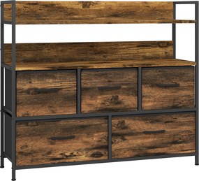 HOMCOM komoda s 5 sklápěcími látkovými zásuvkami a otevřenými policemi, 98 x 29 x 85 cm, rustikálně hnědá