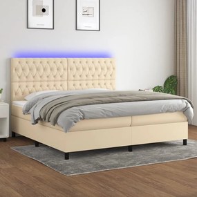 Box spring postel s matrací a LED krémová 200x200 cm textil,  3135146 HangarStore.cz