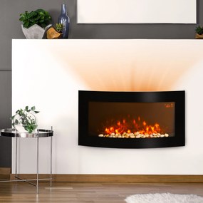HOMCOM Elektrokamin s topením, nástěnný krb s LED efektem plamene, 10 barev plamene, 900/1800 W, elektrický krb s časovačem, nastavitelný termostat, …
