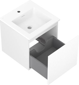 Mexen Rivel, koupelnová skříňka 45 cm s umyvadlem Otis, 1 zásuvka, drážkovaná, bílá matná, 91A20-04547-1-BF01-W18M01