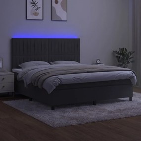 Box spring postel s matrací a LED tmavě šedá 160x200 cm samet 3136252
