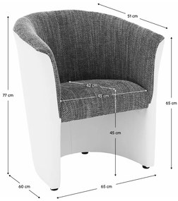 Klubové křeslo TRION - ekokůže, látka, bílá / šedá