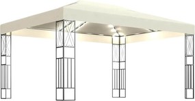 Altán se světelnými LED řetězy 3 x 4 m krémový textil 3070328