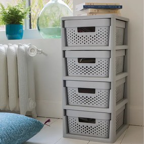 CURVER INFINITY DOTS regál se šuplíky 4x11L / šedý