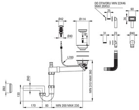 Deante Deante, prostorově úsporný-sifon pro granitové kuchyňské dřezy 1-komorové, 3,5" s automatickou zátkou odpadu, černá, ZXY_N972