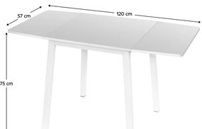 Kondela Jídelní stůl, MDF foliovaná / kov, bílá, 60-120x60 cm, MAURO