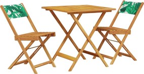 3dílný bistro set vzor listů textil a masivní dřevo 3281872