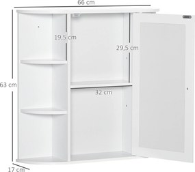 HOMCOM zrcadlová skříňka koupelnová zrcadlová nástěnná skříňka s 8 přihrádkami víceúčelová skříňka bílá 66x17x63cm do koupelny | Aosom.de
