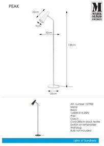 Markslöjd 107900 - Stojací lampa PEAK 1xE14/40W/230V