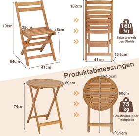 Costway 3 ks. Bistroset aus Holz mit Stabilem Akazienholzrahmen