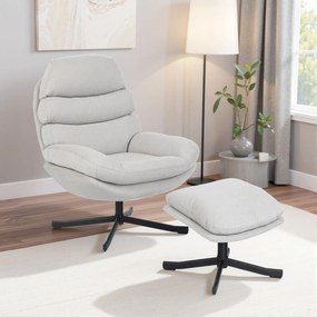 HOMCOM Relaxační křeslo s podnožkou, křeslo, lounge křeslo s čalouněním z chenille, moderní televizní křeslo, 78 x 93 x 100 cm, krémově bílá