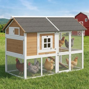 Kurník Kurník s výběhem Hnízdní box Výsuvná vanička Asfaltová střecha pro 4 slepice 200x104x145cm Dřevo Hnědá barva