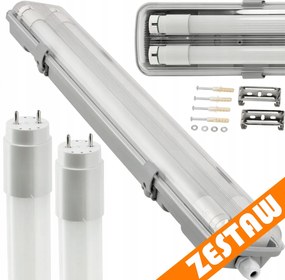 Hermetické svítidlo 120cm lampa + 2x LED trubice Voděodolné 6000K studená teplota