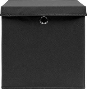 Úložné boxy s víky 10 ks 28 x 28 x 28 cm černé 325190