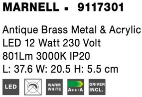 LED nástěnné svítidlo Marnell 37.6 mosaz
