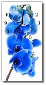 Skleněné hodiny vertikální Květy orchidejí modré