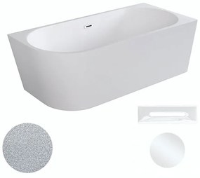 Besco Akrylátová volně stojící rohová vana Zoya Glam S 150x75 (170x80) bílá/stříbrná Rozměry (cm): 170x80, Typ a barva výpustě: Click-Clack s přepadem, bílá, Orientace: Pravá