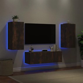3dílná obývací stěna s LED osvětlením kouřový dub - Default Title